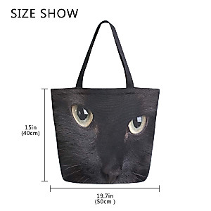 ZZXXB Black Cat Reusable Grocery Shopping Bag Heavy Duty Canvas Tote Bag Large Collapsible Washable Handbag Shoulder for Women