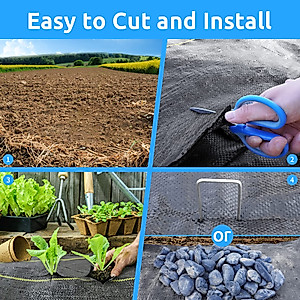 Sunocity 4ft x300ft Black Weed Barrier Landscape Premium Fabric-Heavy Duty Woven Ground Cloth with Superior Permeability Weed Control Convenient Design