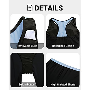 Daci Women's Plus Size Tankini Swimsuit - Two Piece Rash Guard with Capris Shorts and Athletic Racerback Bathing Suit Light Blue 22 Plus