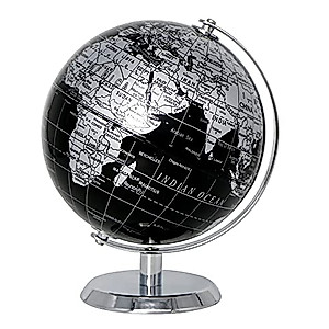 Exerz World Globe Black Dia 5.5-inch - Mini Educational Globe of Earth - Metal Base - Metallic Black