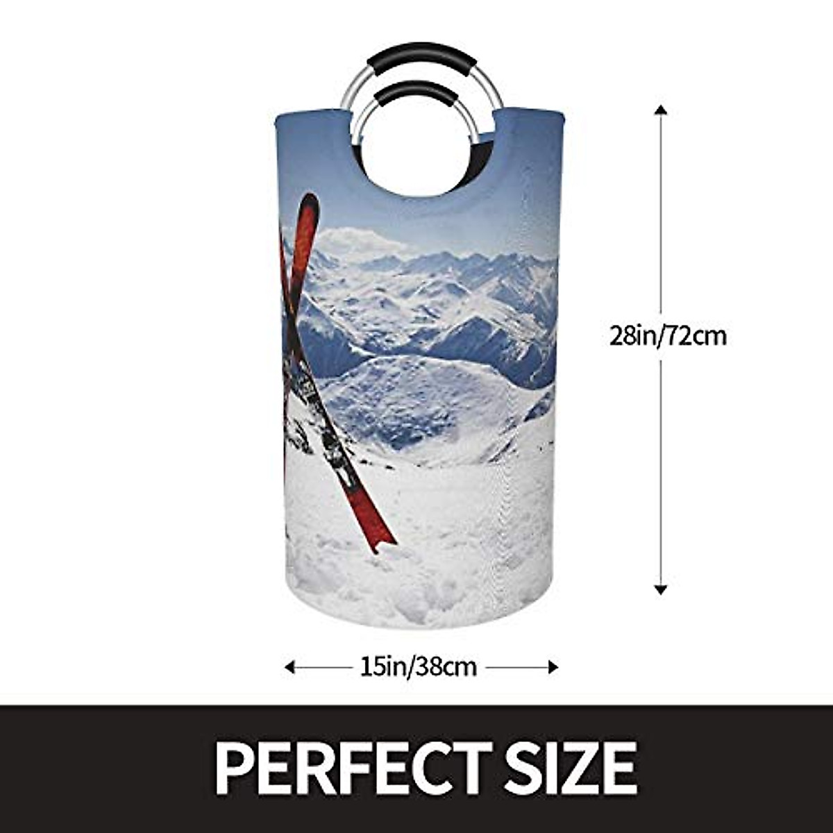 Dujiea 82L X-Large Laundry Basket Tall, Pair Of Cross Skis In Snow Collapsible Laundry Hampers with Aluminium Handles Big Clothes Basket Kids Laundry Bin Round Storage Basket for Dorm Room