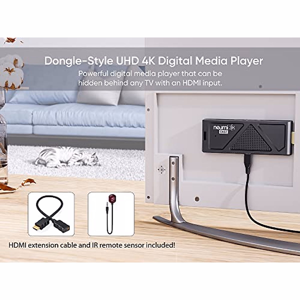 NEUMI Atom Cast 4K UHD Dongle Stick Digital Media Player, Wi-Fi Screen Mirroring Video/Photo/Music Casting and DLNA/UPnP Streaming, Reads USB Drives and Micro SD Cards, HEVC/H.265 4K/30fps, HDMI