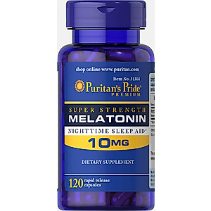 Puritan&#039;s Pride Melatonin 10 mg Sleep aid Relax Sleep Pill 120 Capsules (3-Pack)