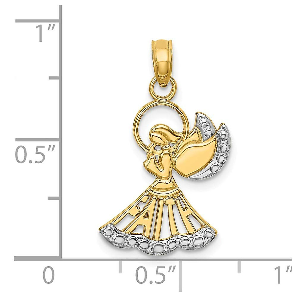 Solid 14k Yellow Gold Two Toned and Textured Angel Faith Charm Pendant 21mm