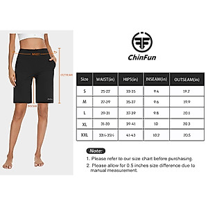 ChinFun Women's 10" High Waist Yoga Shorts Bermuda Shorts Athletic RunningWorkout Lounge Shorts with Deep Pockets Black XL