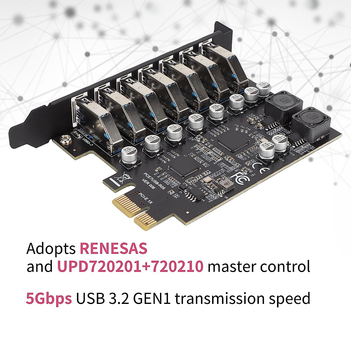 PCIE to USB 7 Port Expansion Card, PCI Express USB Add in Card, Internal USB 7 Port Front Expansion Card for XP 7 8 10 11 Linux