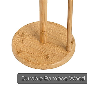 Smart Design Wood Paper Towel Holder - Fits Standard Size Paper Towel Rolls - Kitchen Countertop Stand, Bathroom Organizer Rack, Standing Dispenser - Bamboo