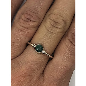 Koral Jewelry Created Emerald Round Stone Delicate Ring 925 Sterling Silver Vintage Tribal Gipsy Boho Look (10)