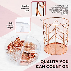 Every Desk Rose Gold Office Supplies for Desk - Rose Gold Desk Accessories Set with Cute Stapler, Tape Holder, Staple Remover, 2 Pens, Scissors, and More - Stylish Office Supplies Kit