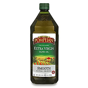 Pompeian Smooth Extra Virgin Olive Oil, First Cold Pressed, Mild and Delicate Flavor, Perfect for Sauteing and Stir-Frying, Naturally Gluten Free, Non-Allergenic, Non-GMO, 48 FL. OZ., Single Bottle
