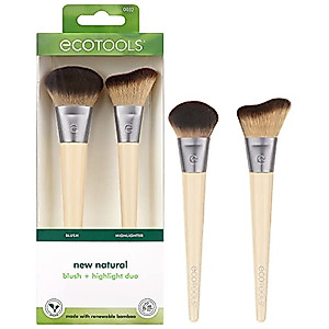 EcoTools Blush + Highlight Brush Duo, Makeup Brushes For Liquid, Cream, & Powder Highlight & Blush, Enhance Natural Skin, Eco-Friendly Makeup Brush Set, Synthetic Bristles, 2 Piece Set