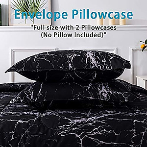 Litanika Black Marble Comforter Full(79X90Inch), 3 Pieces (1 Marble Comforter+2 Pillowcases) Soft Lightweight Microfiber Comforter Bedding Set for Men and Women