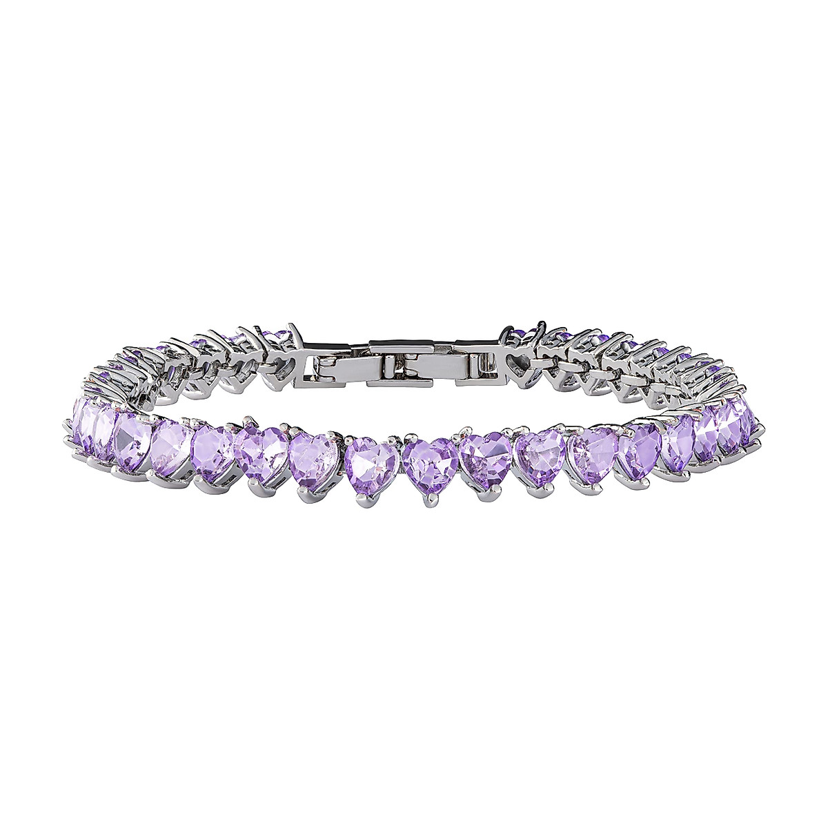 HVKI Women's Purple Heart Crystal 7 Inch Tennis Bracelet