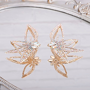 Denifery Huge Butterfly Studs Earrings for Women Big Wings Rhinestone Crystal Angel Bridal Jewelry for Wedding Gift (Colorful A)