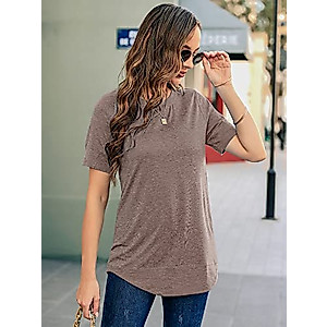 TEMOFON Womens T Shirts Summer Tops: Coffee Short Sleeve Shirt Casual Cotton Tunic Top Women Crew Neck Tees Size S-2XL