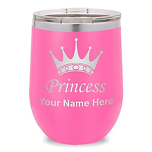 LaserGram Double Wall Stainless Steel Wine Glass Tumbler, Princess Crown, Personalized Engraving Included (Pink)