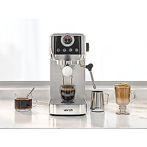 Espresso Machine, Wirsh 20 Bar Espresso Coffee Maker with Plastic Free Portafitler and Steamer for Latte and Cappuccino, Expresso Coffee Machine with Pressure Gauge, Touch Screen, Full Stainless Steel (Home Barista Plus)