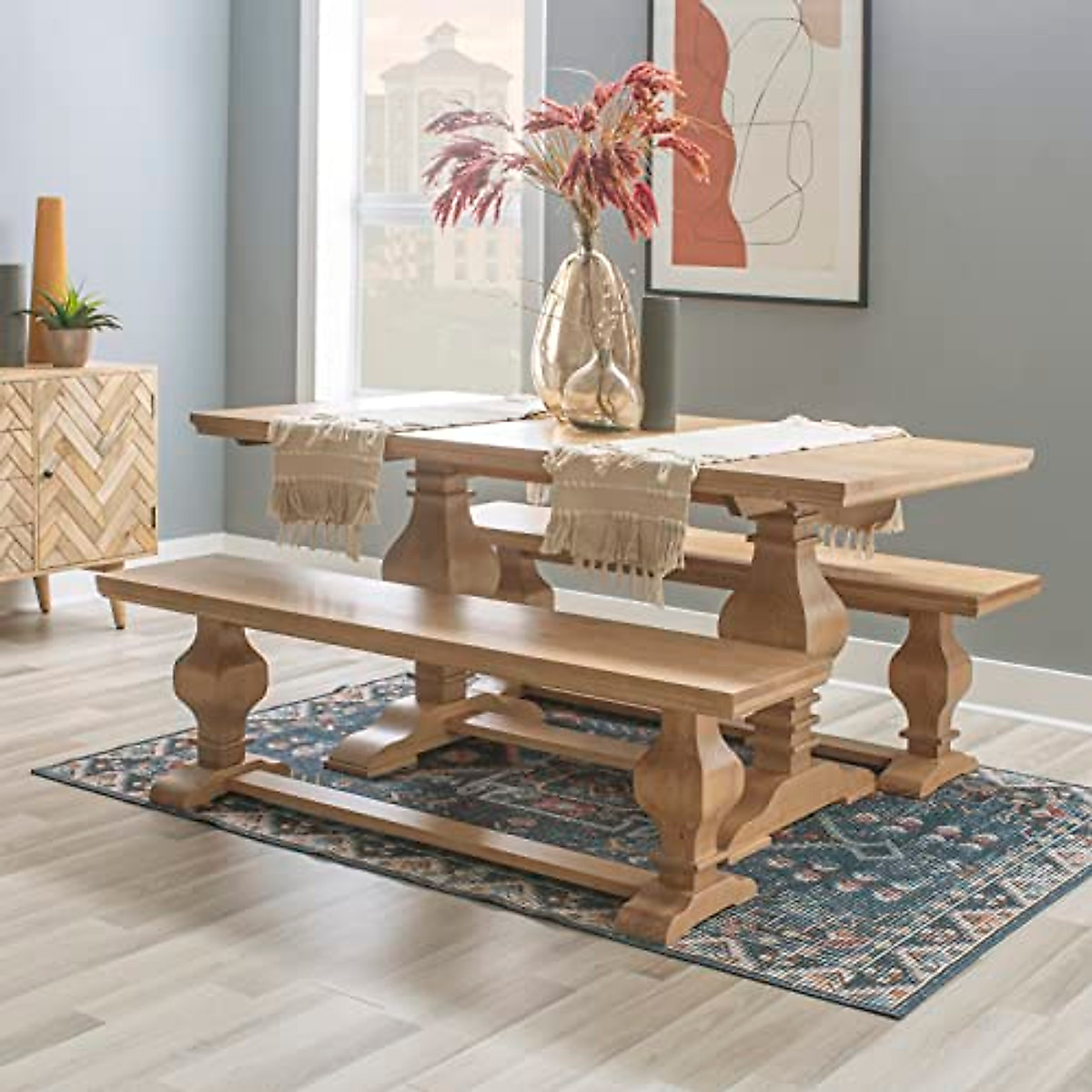 Powell Rustic Honey Solid Pine Double Pedestal Design Dining Sophia Table