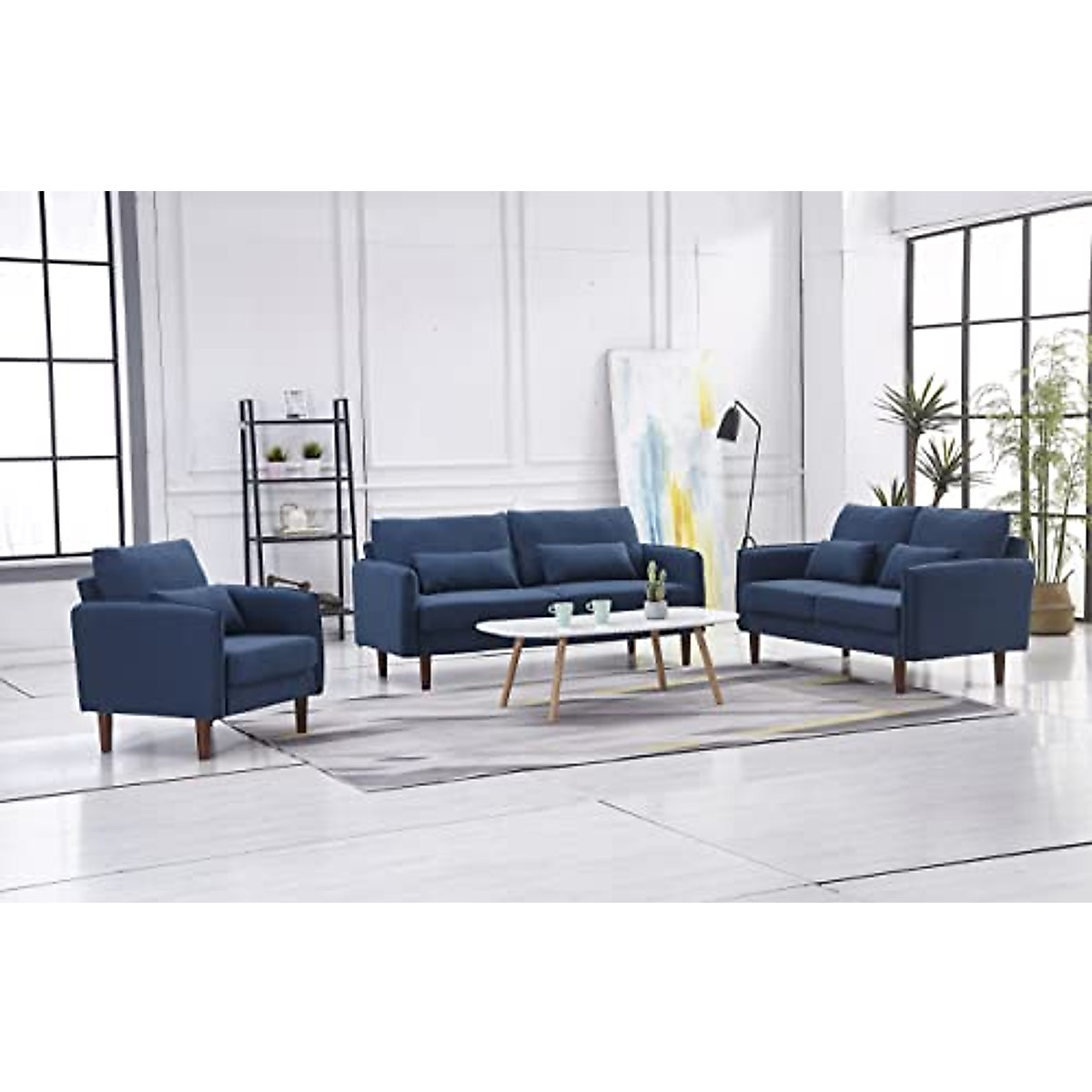 Cinnic Sofa Couch, Modern Decor Fabric Sofa, Couch Furniture Suitable for Small Spaces Living Room, Soft Fabric Upholstery, Easy, Tool-Free Assembly (Loveseat, Blue)
