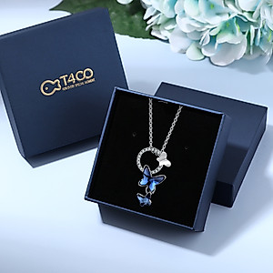T400 Blue Purple Pink Butterfly Crystal Pendant Necklace Birthday Gift for Girls Women