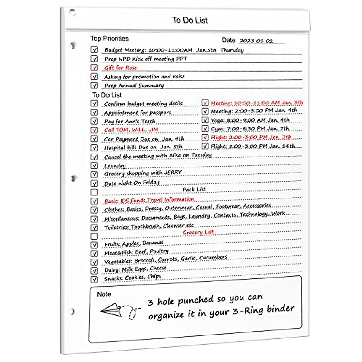 To Do List Notepad, Daily Task Planner with Checklist, 52 Sheets Tear Off Note Pad with 2023 Calendar, Work and Personal Organized, 8.5" X 11", A4 Size, 3 Hole Punched