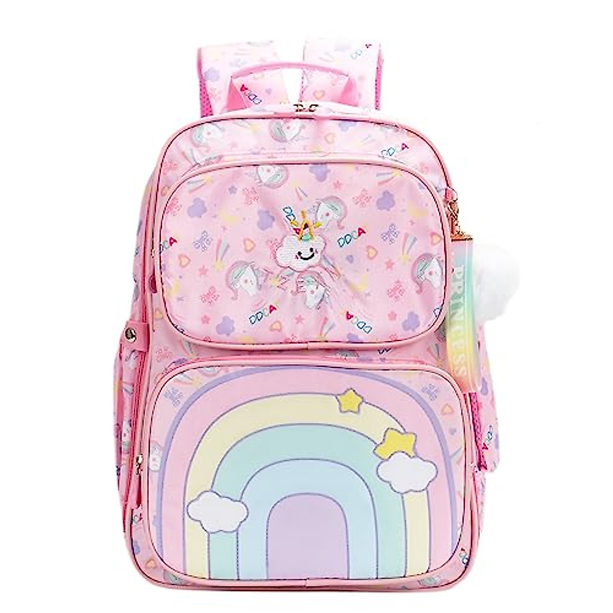 Uamdrup 16inch Pink Rainbow Backpack, Cute Unicorn Waterproof Durable BookBag Lightweight Causal Daypack For Travel Outdoor