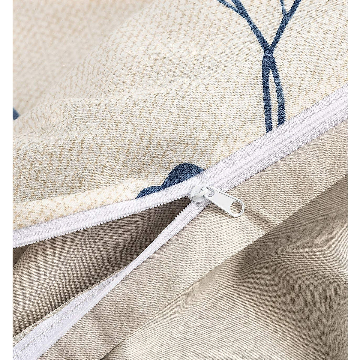 Tache Elegant Leaf Vine Nature Earthy Floral Neutral Cream Beige Tan Blue Breathable Poplin Cotton Zipper Duvet Cover, King