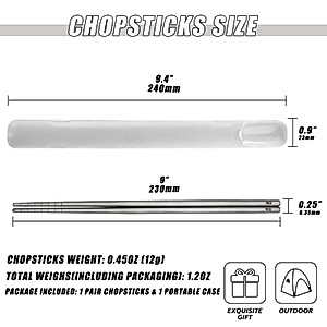 Carimee Titanium Chopsticks 1 Pair with Carry Case, 9” Lightweight Chopsticks reusable, Travel utensils, Non-Slip, Dishwasher Safe, Eco-Friendly, Portable, 2023 Gifts Set- White Case