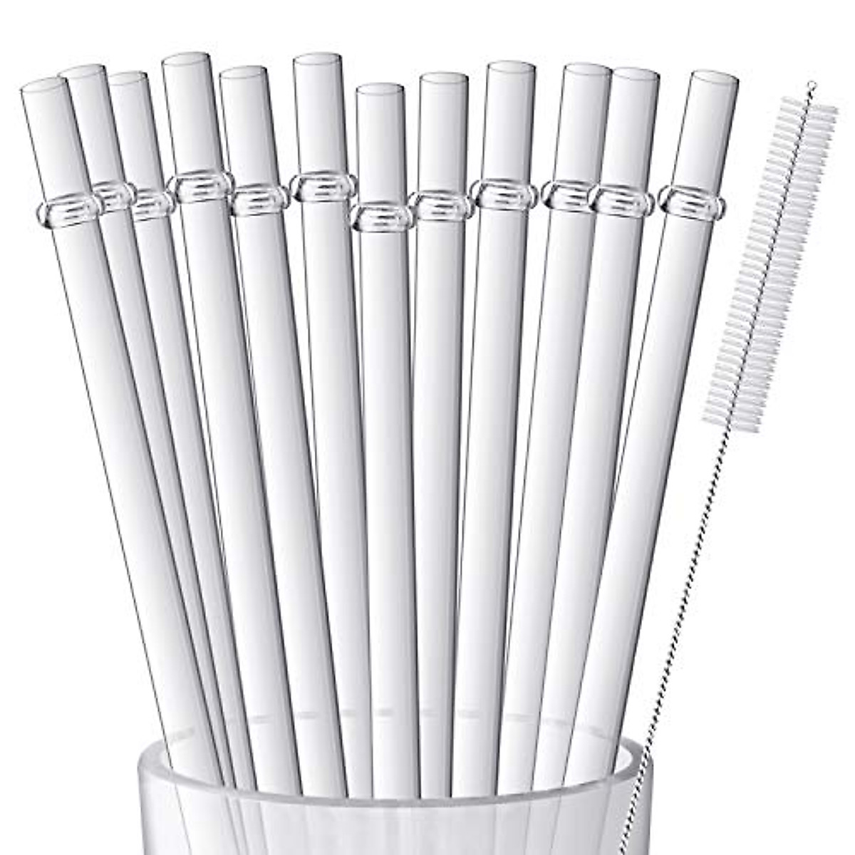 12 Pieces 11 Inches Clear Reusable Plastic Straws for Tall Cups, Tumblers and Mason Jars, BPA-Free Drinking Straw with 1 Cleaning Brush, NOT DISHWASHER SAFE
