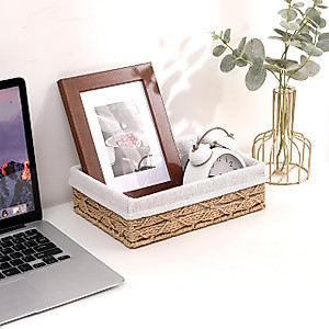 Sopsele Small Wicker Baskets for Organizing,Paper Rope Storage Basket，Desk Basket With Liner,Hand Towel Baskets, Baskets for Drawer Organizing, Toilet Tank Basket, Set of 2 Beige