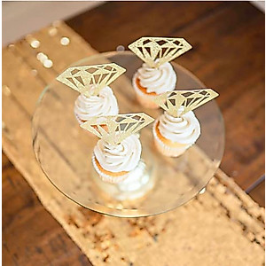 Diamond Cupcake Toppers, Bridal Shower Decorations, Diamond Donut Toppers in Gold Glitter Set of 12