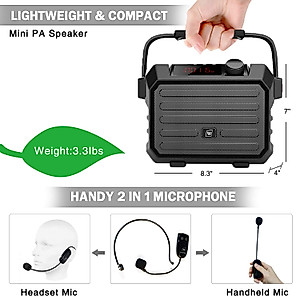 30W Voice Amplifier Wireless Microphone and Speaker Set Portable Handheld Mini Pa System for Teachers, Classroom, Rechargeable Bluetooth 5.0 Pa Speaker Supports Echo, FM, Recording, AUX, TF Card, USB