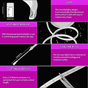 AOSUI LED Neon Rope Light 12v Pink Neon Light 12v Outdoor Strip Lights Waterproof 16.4ft led Flexible Light Strip Bendable led Light Strip Cuttable Desk Light Strip(Power Adapter Not Included)