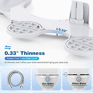 Bidet Attachment for Toilet Warm Water, Non-Electric Bidet Toilet Attachment, Warm Water Bidet with Self-cleaning Dual Nozzle and Adjustable Water Pressure for Sanitary and Feminine Wash