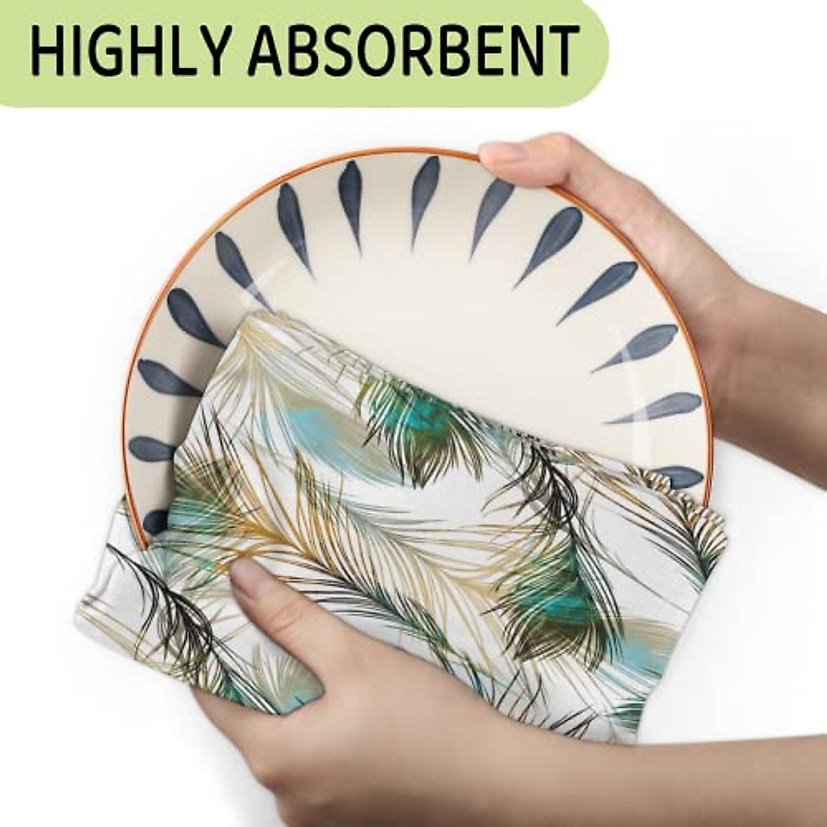 AUUXVA Kitchen Dish Towels Set of 6 Peacock Feather Art Painting Kitchen Towels Absorbent Dishcloths Tea Towels Hand Towels with Hanging Loop for New Home Decor Housewarming Gift