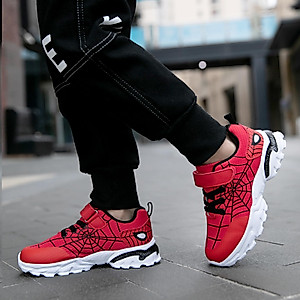 Wolidio Little/Big Kids Boys Girls Sneakers Lightweight Running Tennis Shoes Breathable Sport Athletic Fitness & Cross-Training Shoes Red and Black Size 8.5 Toddler