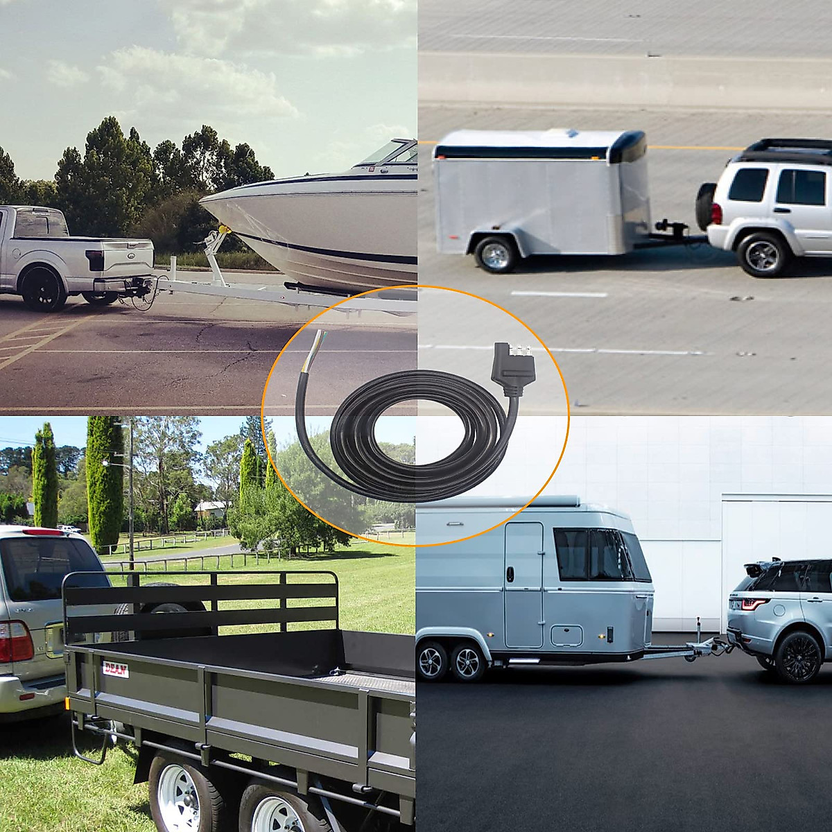 Adullama 4 Way Trailer Wiring Harness 30FT Jacketed Cable, 18AWG 4 Pin Flat Trailer Extension Connector Trailer Wire Color-Coded Pure Copper, Trailer-Side Male Replacement 4 Wire Trailer Hitch Wiring