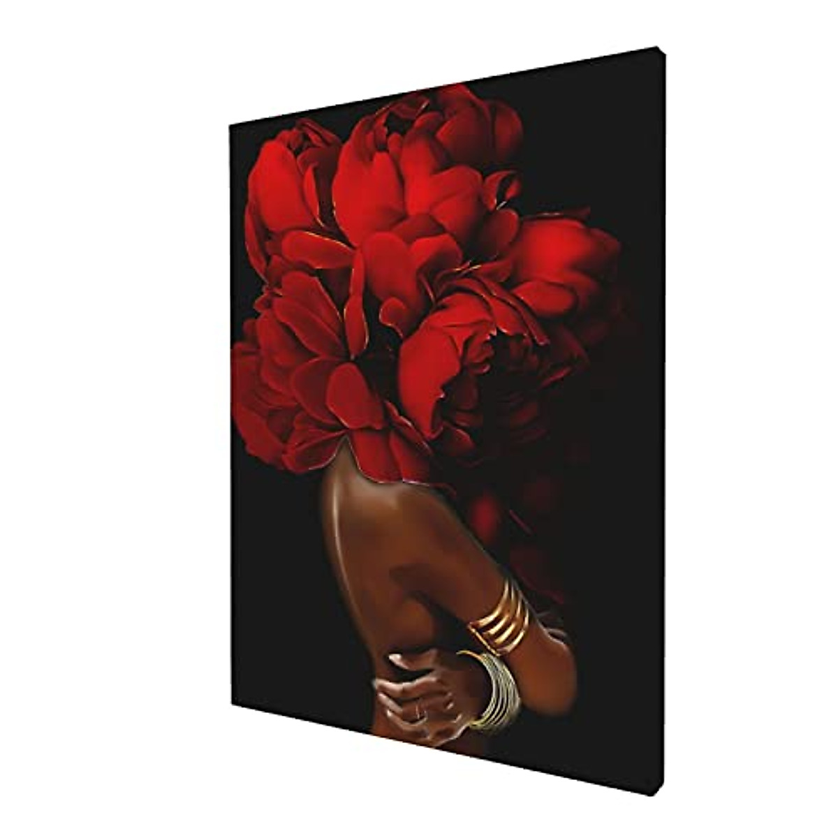 African American Wall Art, Women Empowering Art, Rose Women Wall Paintings Modern Artwork Stretched and Framed Poster For Bathroom Office Living Room Wall Decor, Floral Head Woman Print 12x16in