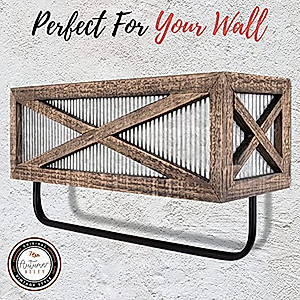 Autumn Alley Farmhouse Rustic Towel Rack Shelf Holder - Wood Towel Rack Basket Storage - Farmhouse Towel Holder for Rustic Bathroom and Farmhouse Kitchen Décor - Wall Mounted, Galvanized, Rustic Brown