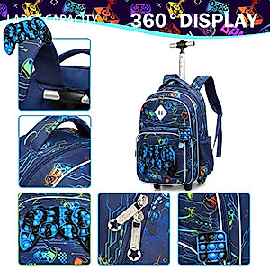 Meetbelify Rolling Backpack for Boys with Wheels Kids Travel Suitcase Laptop Luggage with Lunch Box Set for Boys Age 6-8