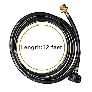 REFFU 12 Feet Propane Adapter Hose 1 lb to 20 lb Converter Replacement for QCC1 / Type1 LP Tank Connects 1 lb Propane Stove, Tabletop Grill and More 1lb Portable Appliance to 20 lb Propane Tank