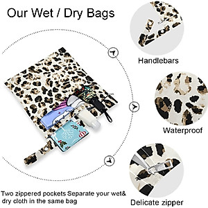 visesunny Leopard Cheetah Skin Tie Dye Pattern 2Pcs Wet Bag with Zippered Pockets Washable Reusable Roomy for Travel,Beach,Pool,Daycare,Stroller,Diapers,Dirty Gym Clothes, Wet Swimsuits, Toiletries