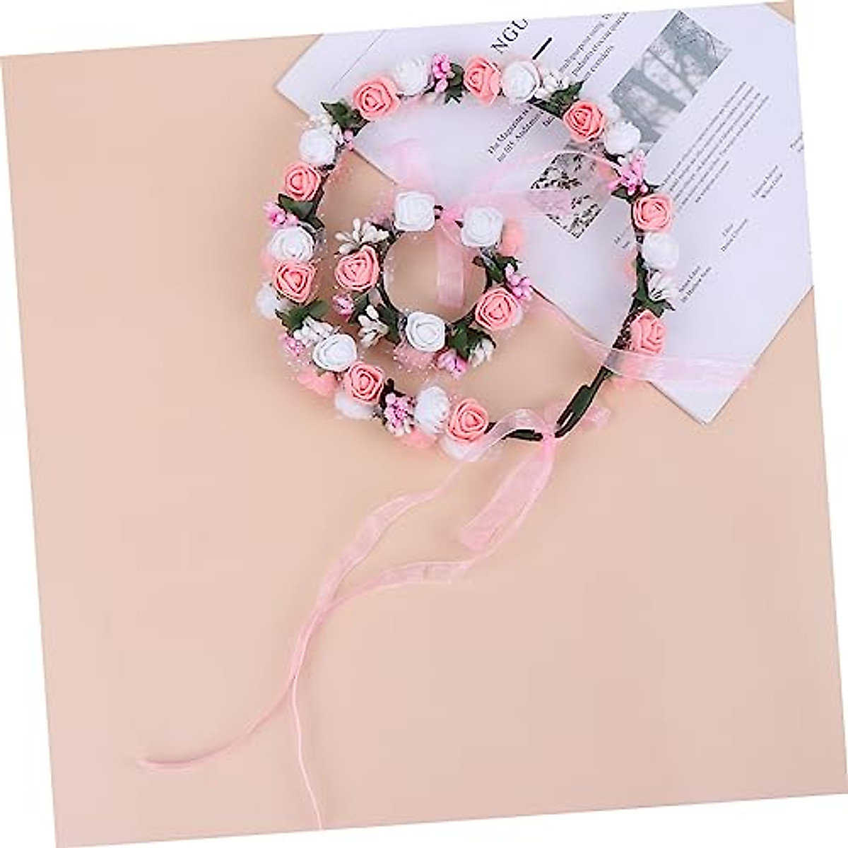 Abaodam 2pcs Floral Headband Hair Jewelry for Wedding Bridal Tiara Corsage Bracelet Corsage Wristlet Floral Headdress Wreath Hairband Hair Accessories Headgear Wristband Bride The Flowers