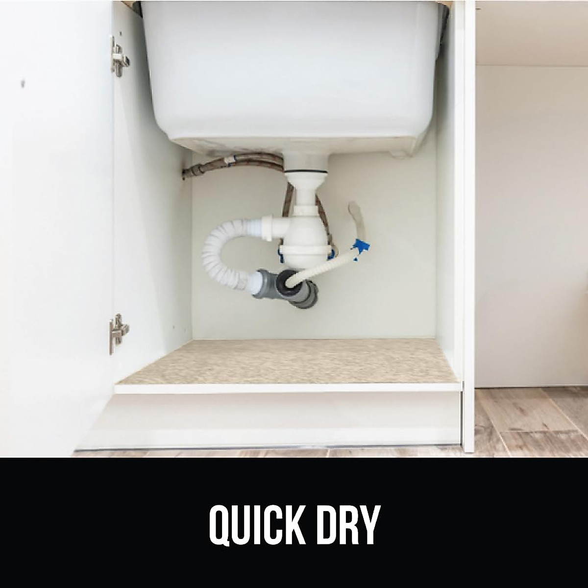 GORILLA GRIP LeakGuard Non-Adhesive Under Sink Mat for Kitchen Cabinet, Waterproof Quick Dry Shelf Liner, Durable Absorbent Felt Mats for Bathroom Sinks, Cabinets, Dresser, Easy to Trim, 24x30 Beige