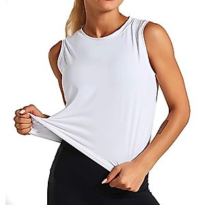 Dragon Fit Women Sleeveless Yoga Tops Workout Cool T-Shirt Running Short Tank Crop Tops (White, Small)
