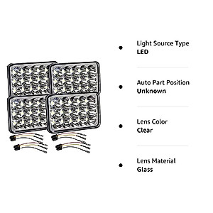 4x6 Led Headlights w/H4 Socket, Dot Approved Peterbilt Headlights Rectangular H4651 H4652 H4656 H6545 H4666 Headlamp for Kenworth Freightinger Ford Probe Chevy Oldsmobile Cutlass 4PCS
