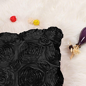 PiccoCasa 3D Flowers Throw Pillow Cover, Romantic Decorative Satin Cushion Cover, Stereo Roses Pillow Cover for Bed Sofa Couch, 16'' x 16'', Black