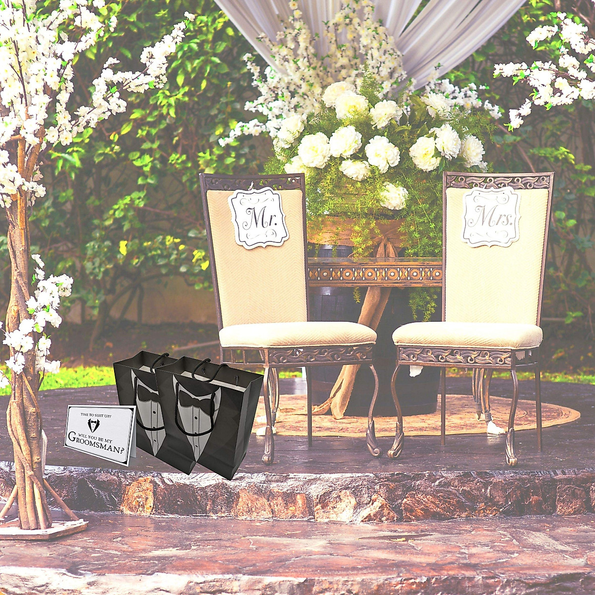 14 Groomsmen Gift Bags & 14 Groomsmen Proposal Cards for 10 Groomsmen, 2 Best Man and 2 Ring Bearer - Thank You Groomsmen Giftbags & Will You Be My Groomsman Cards for Wedding Bachelor Party