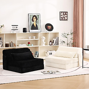 Tiita Folding Sofa Bed with Pillow Single Size Mattress&Plush Fabric with Portable Storage Bag,Floor Lounger Chair Bed for Living Room/Guest Room/Dorm/Apartment/Upstairs Loft/Home Office,Black