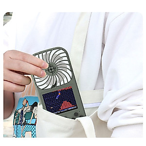 Handheld Game Console with Fan 500 Retro Nostalgic Game Mini Fan 2-in-1 2.8-inch Screen USB Mini Portable Handheld Fan Rechargeable Travel Office Home Fan, Suitable for Children/Adults (Dark Green)